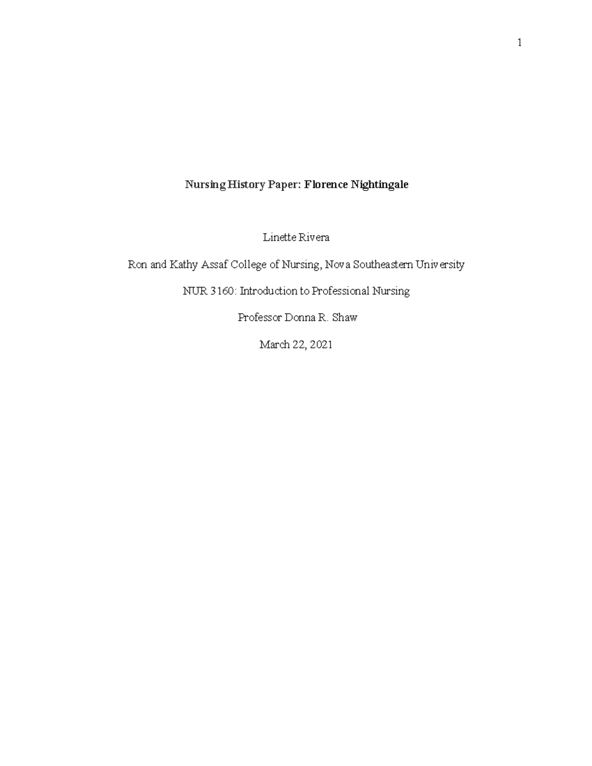 Nursing History Paper - stuff - Nursing History Paper: Florence ...