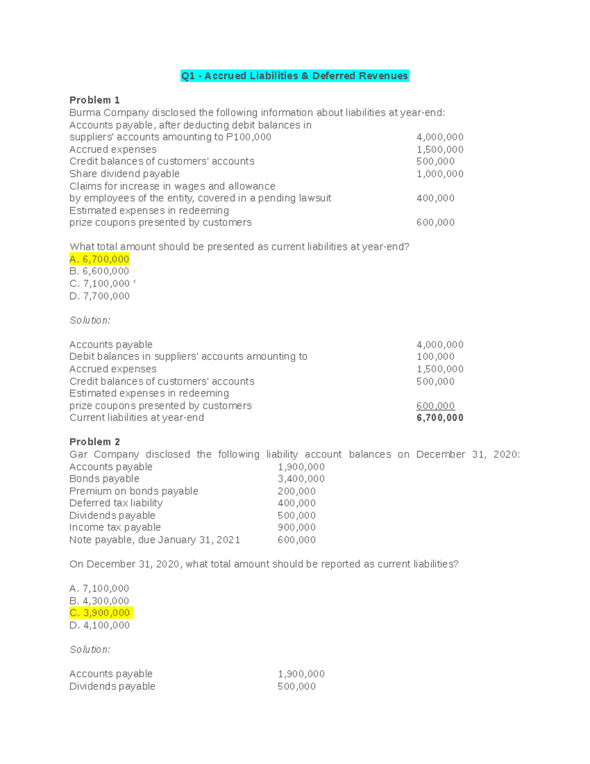 IA3 Quizzes and Exams - Q1 - Accrued Liabilities & Deferred Revenues ...