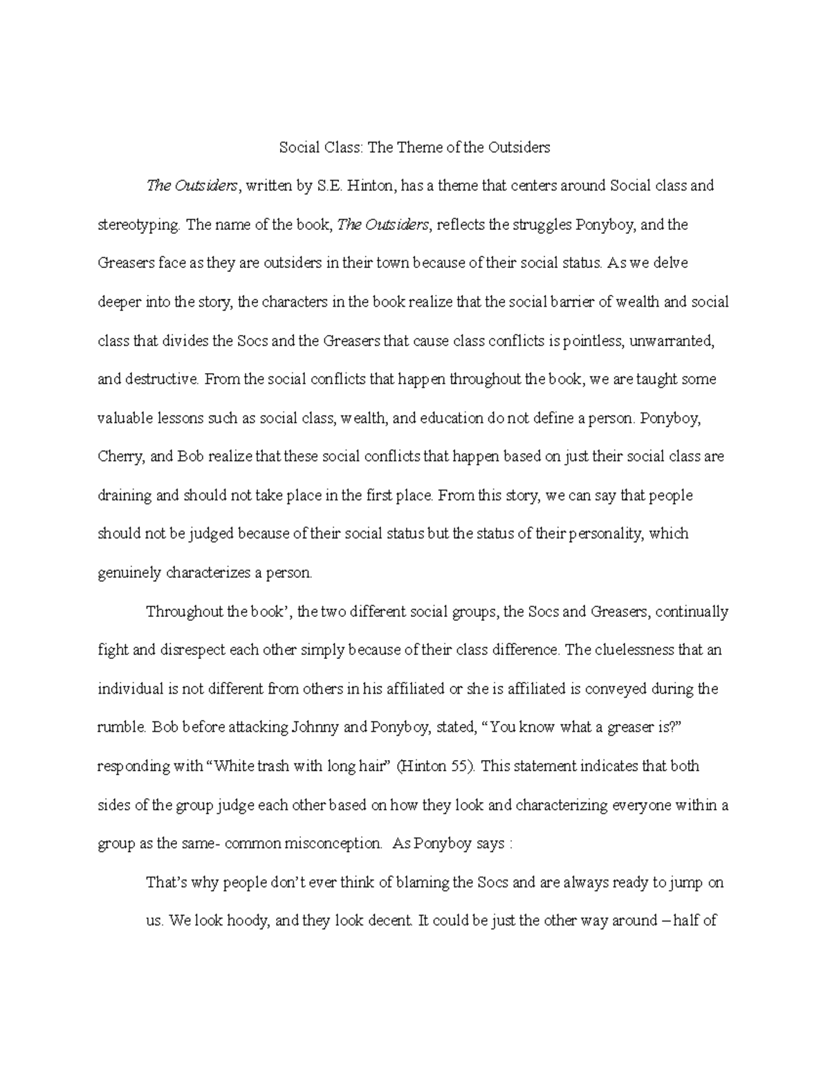 The Outsiders - Awesome - Social Class: The Theme of the Outsiders The ...