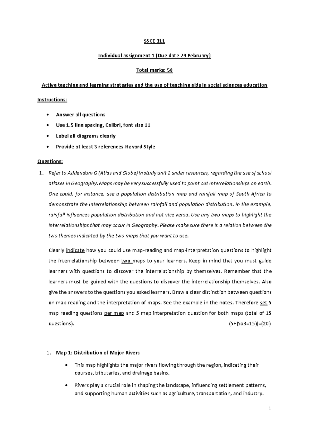 SSCE311 assignment 1 2024 - SSCE 311 Individual assignment 1 (Due date 29 February) Total marks ...