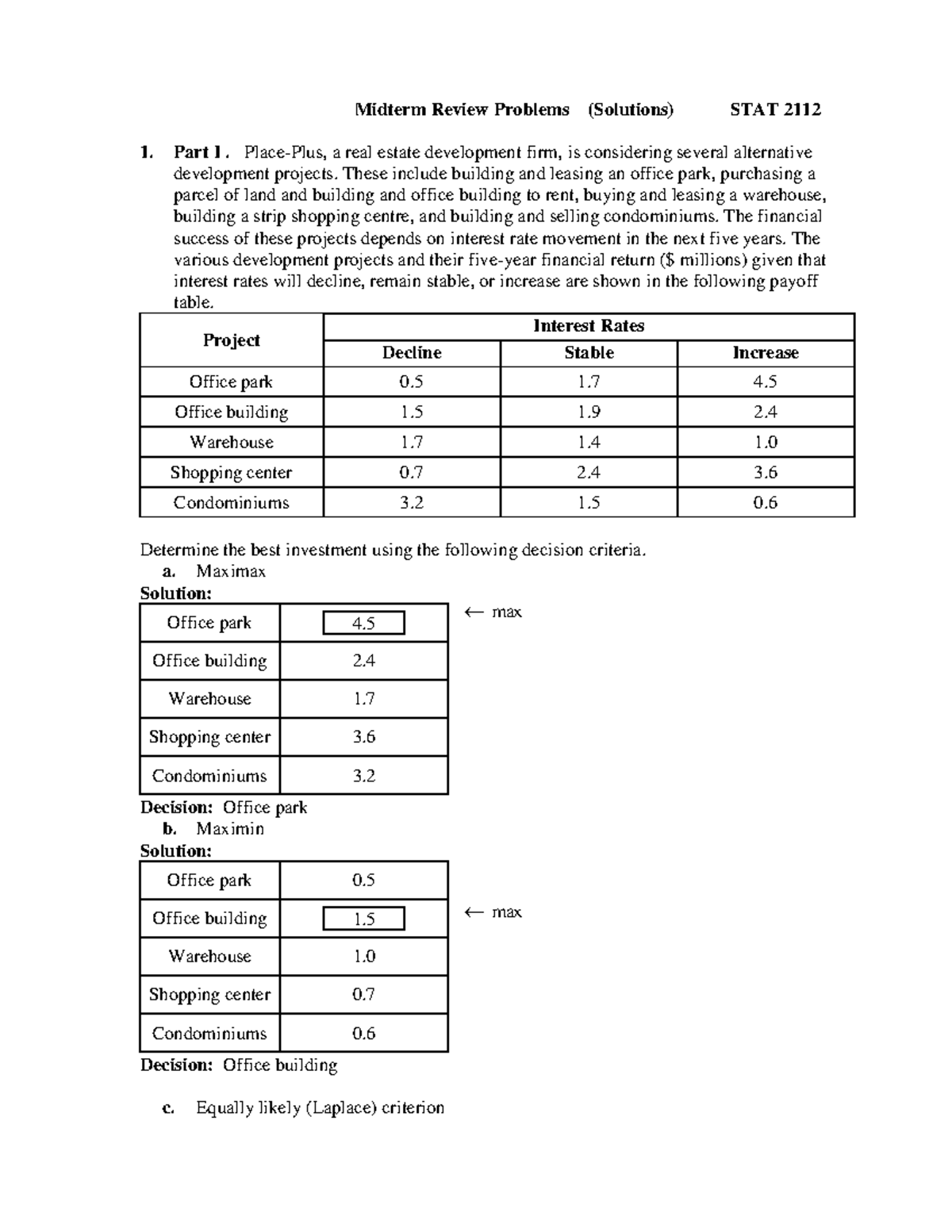 2015 Midterm Review Test (Solution) - Midterm Review Problems ...