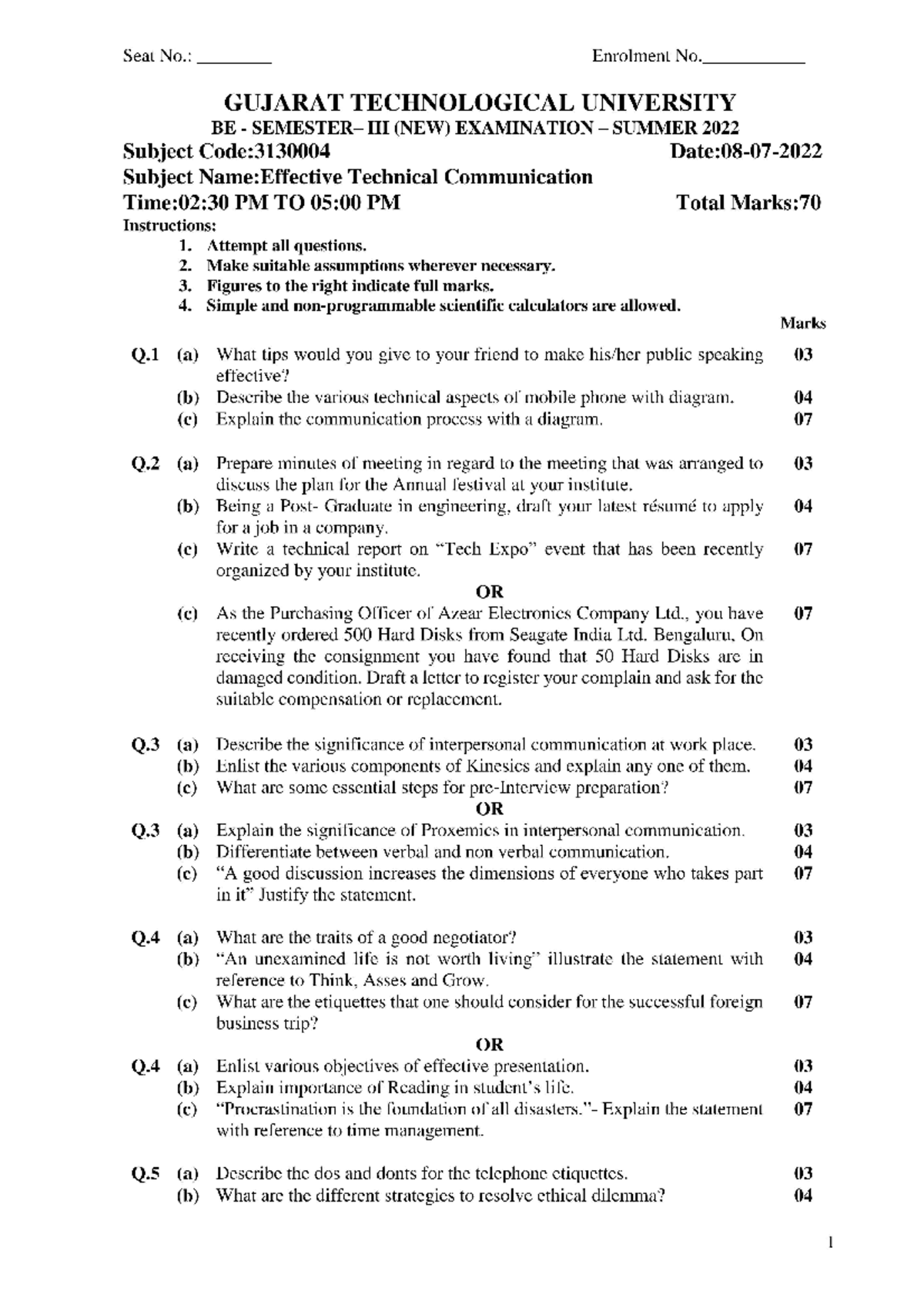 3130004 BE Summer 2022 - Best Practice material to Master the subject ...