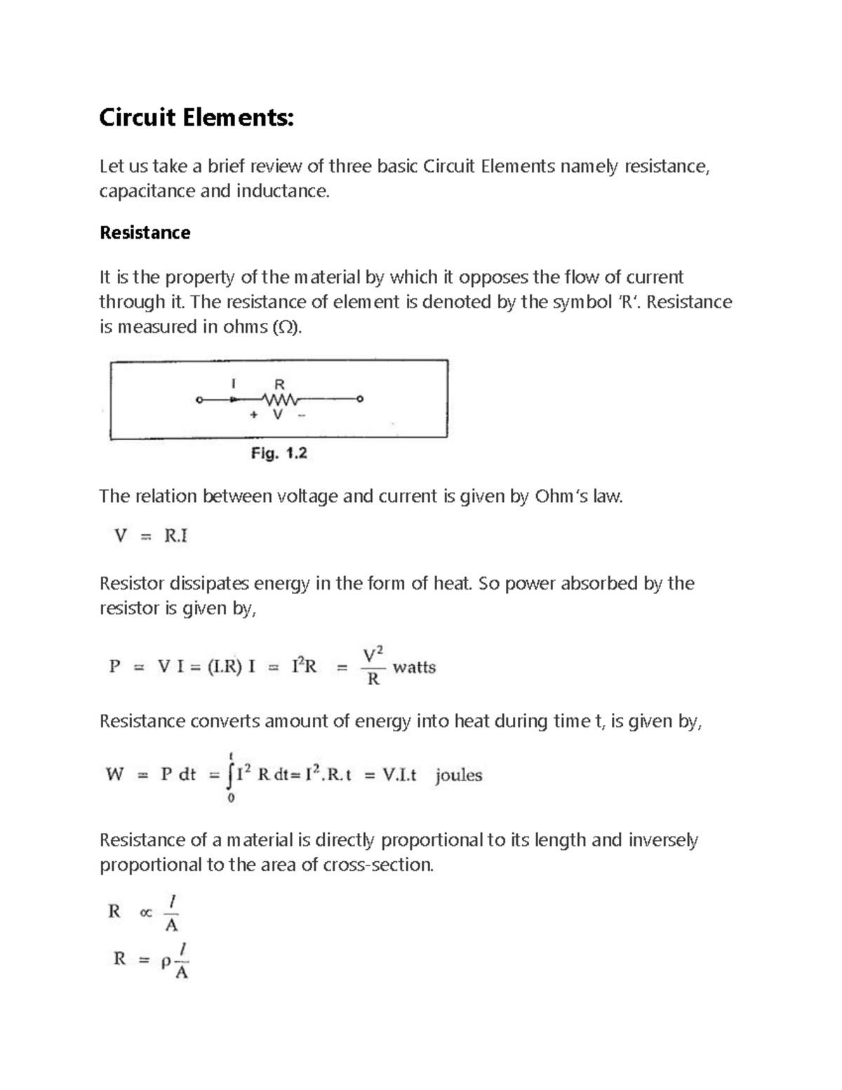 UNIT1 Circuit Elements - Circuit Elements: Let us take a brief review ...