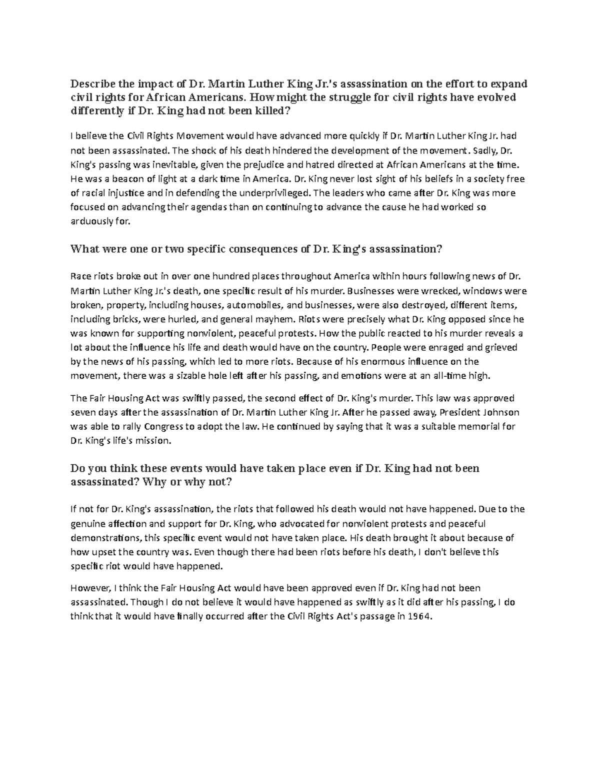 Discussion 5 - Describe the impact of Dr. Martin Luther King Jr.'s ...