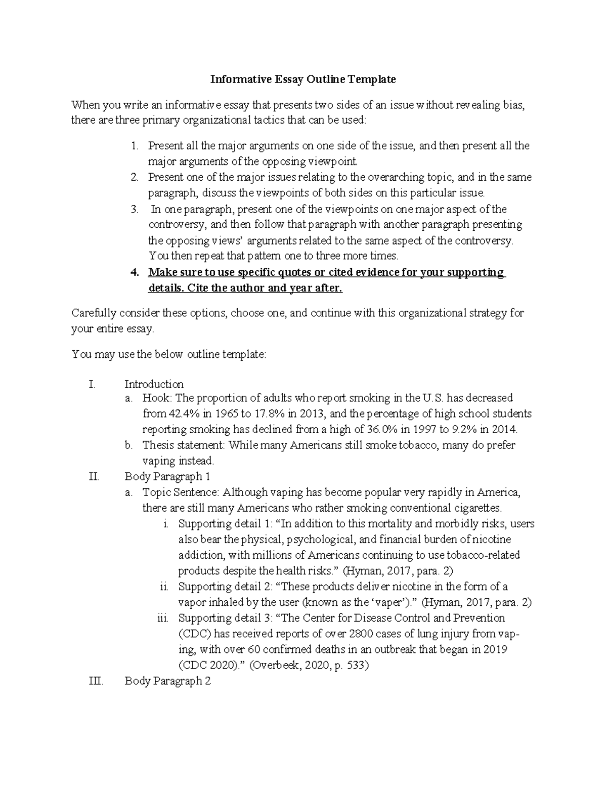 Outline template II - Informative Essay Outline Template When you write ...