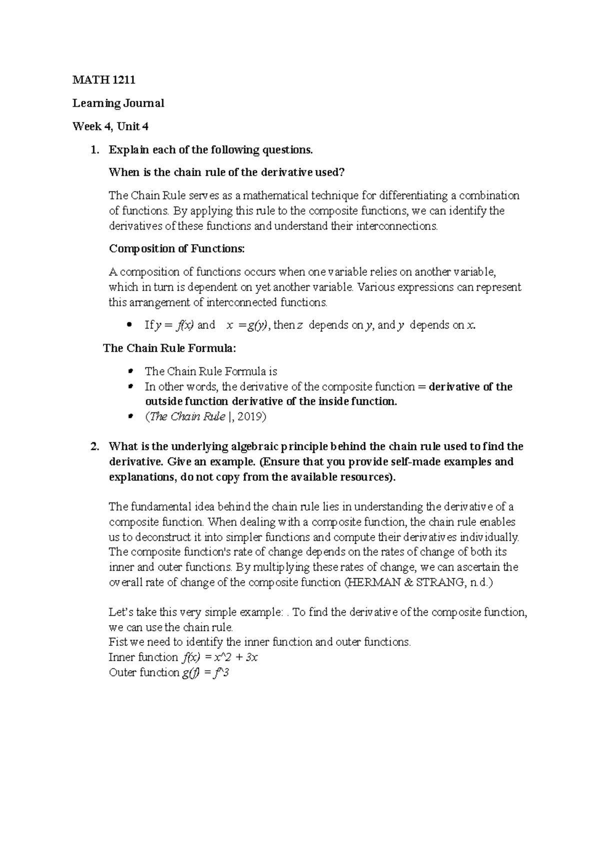 MATH 1211 Learning Journal Unit 4 - MATH 1211 Learning Journal Week 4 ...