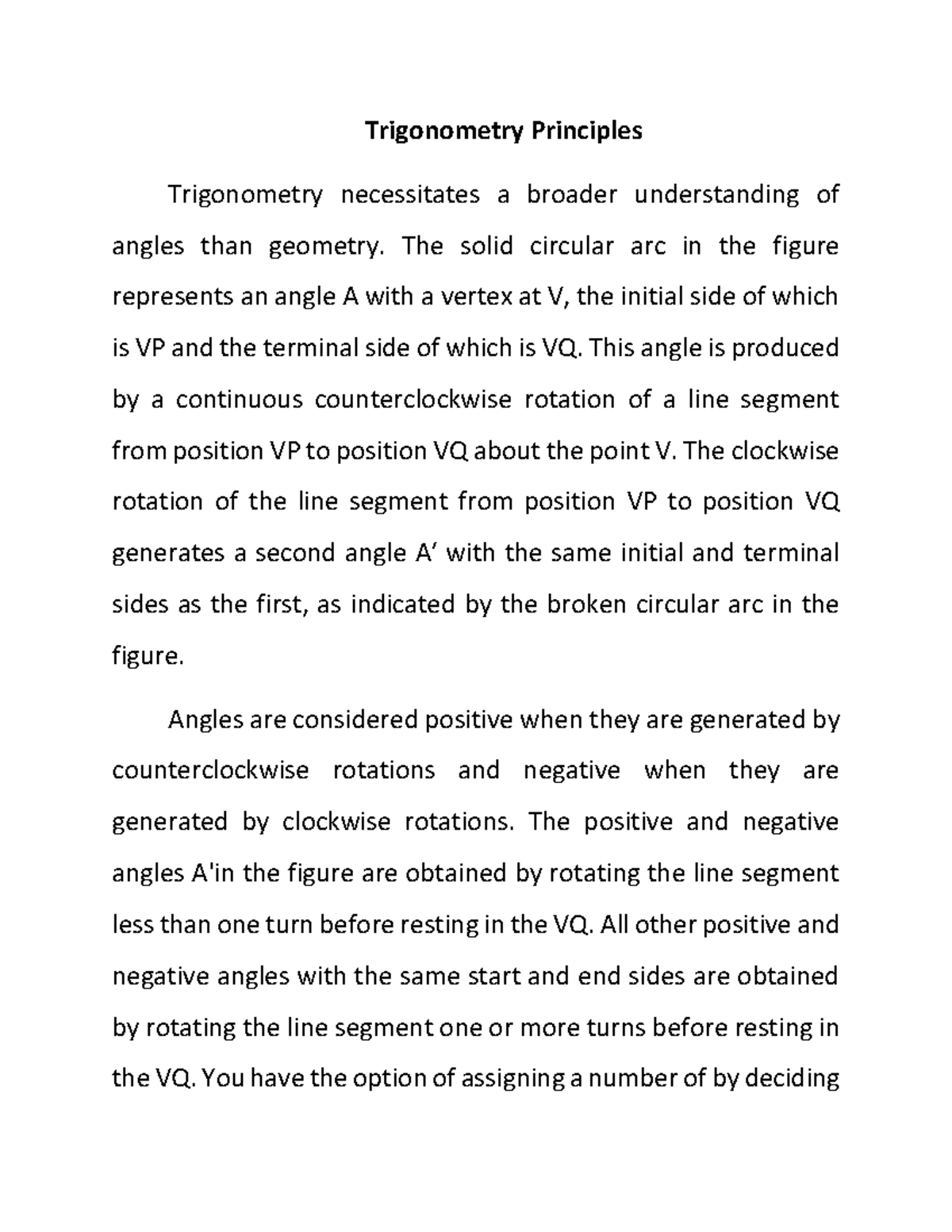 Trigonometry Principles - Trigonometry Principles Trigonometry ...