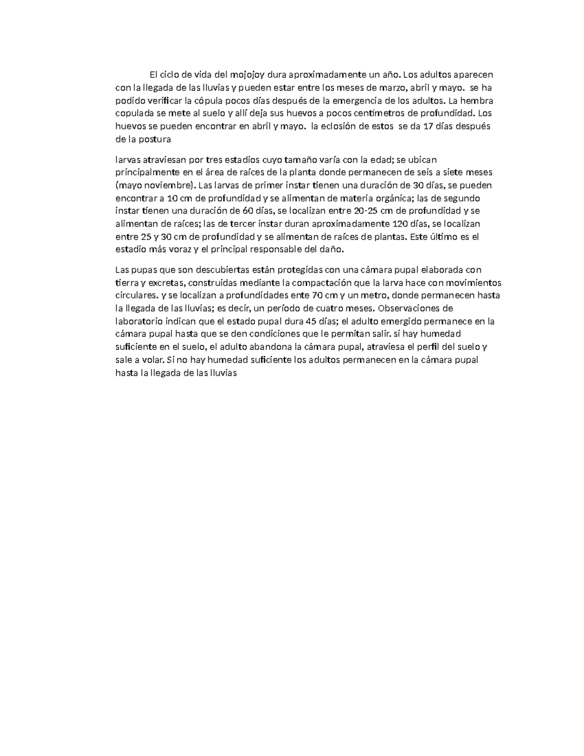 El ciclo de vida del mojojoy dura aproximadamente un año - Los adultos ...