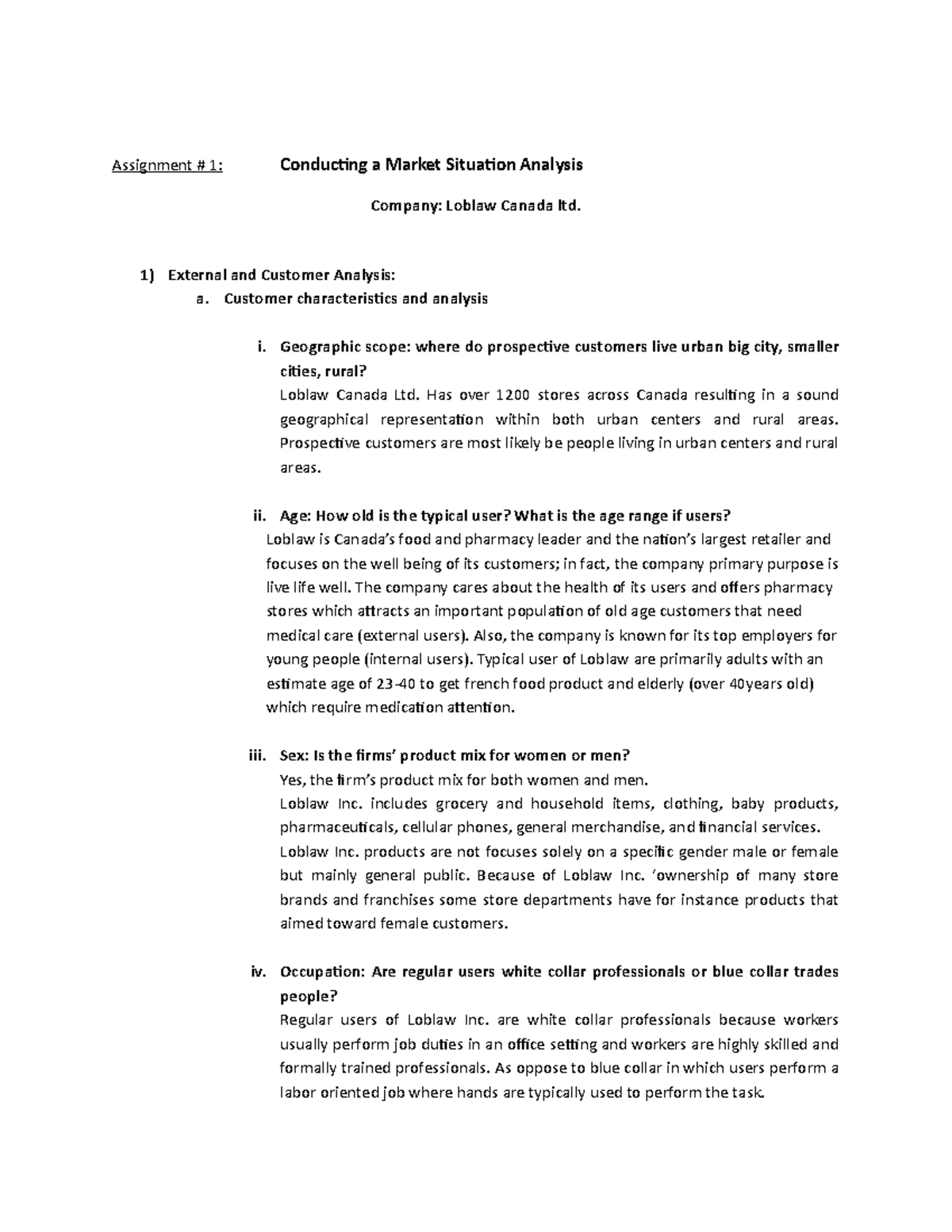 Conducting a Market Situation Analysis Analysis - Assignment # 1 ...