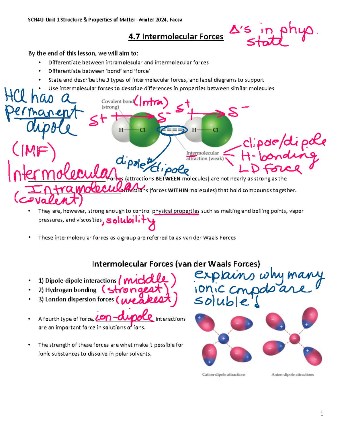Lesson 8- Intermolecular Forces - 4 Intermolecular Forces By the end of ...