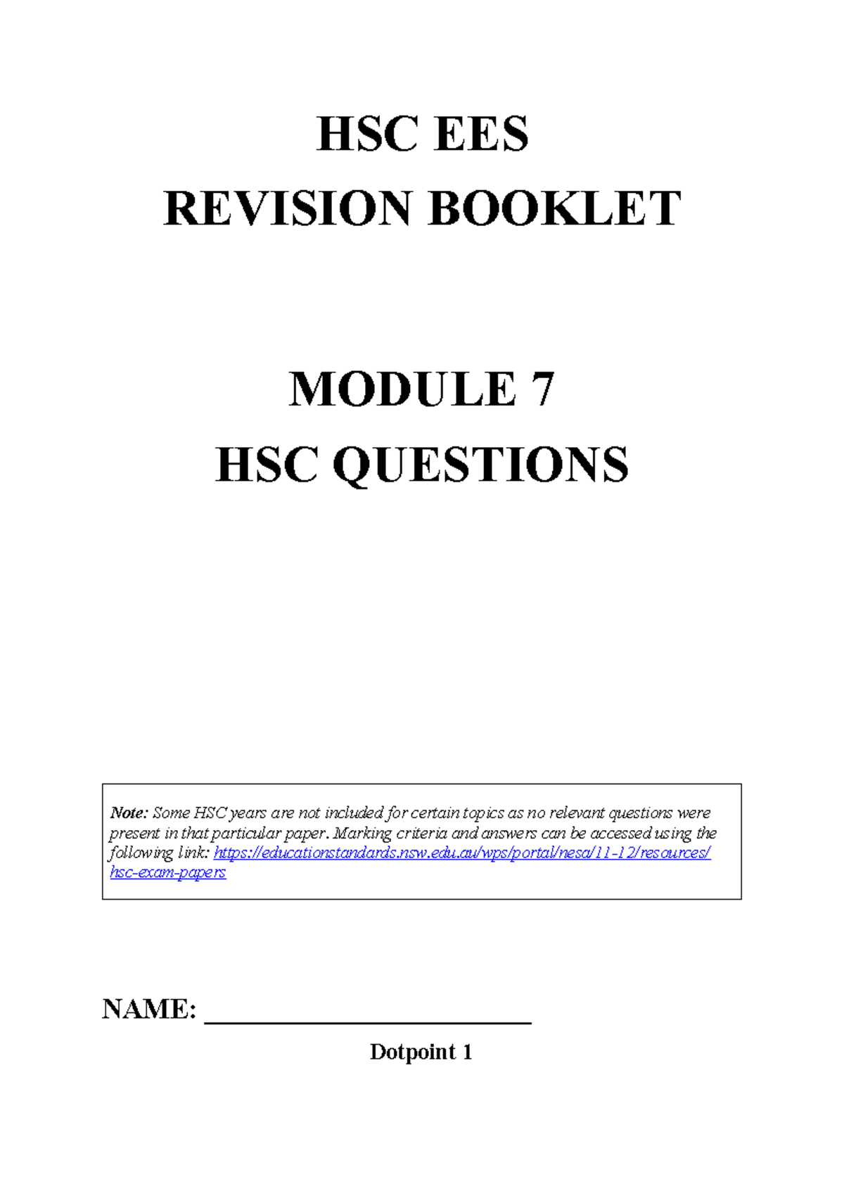 Module 7 HSC Question Student COPY - HSC EES REVISION BOOKLET MODULE 7 HSC QUESTIONS Note: Some ...