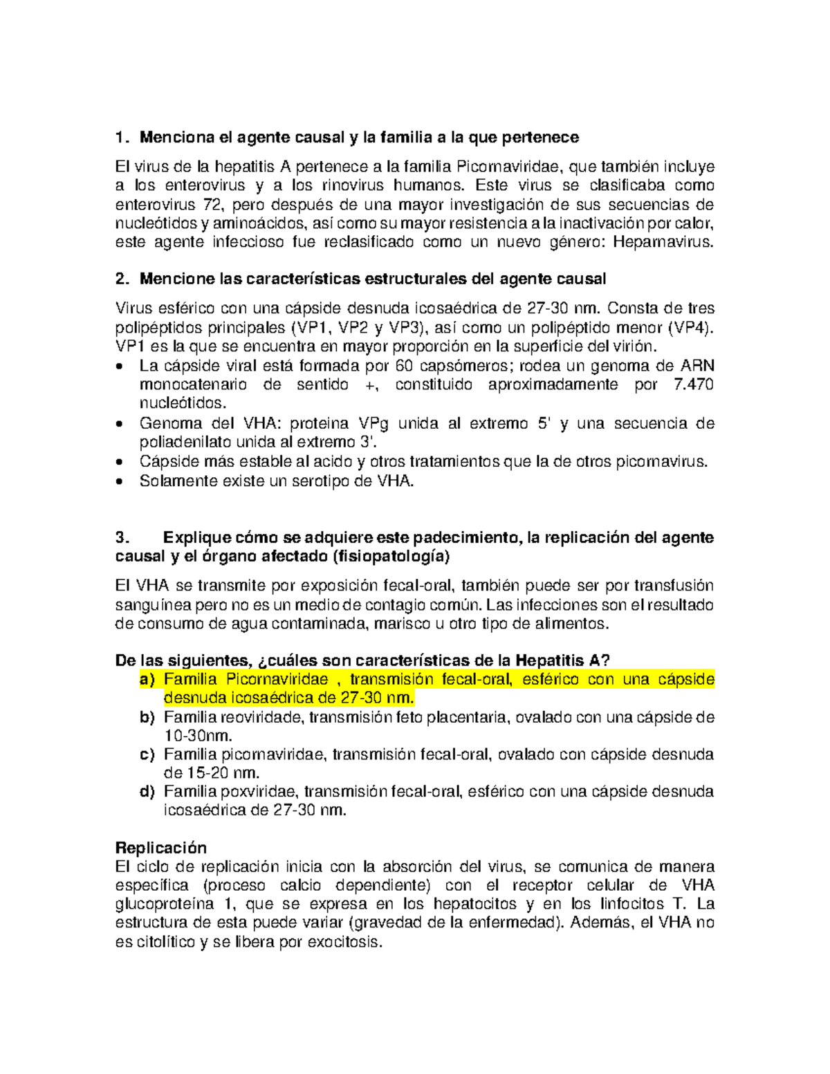 Hepatitis A- agente causal, caracteristicas, familia. - 1. Menciona el ...