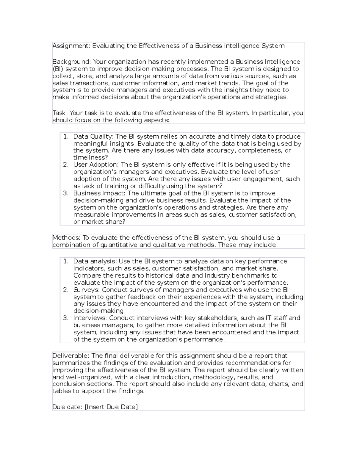 Assignment 1 Information Systems Assignment Evaluating The