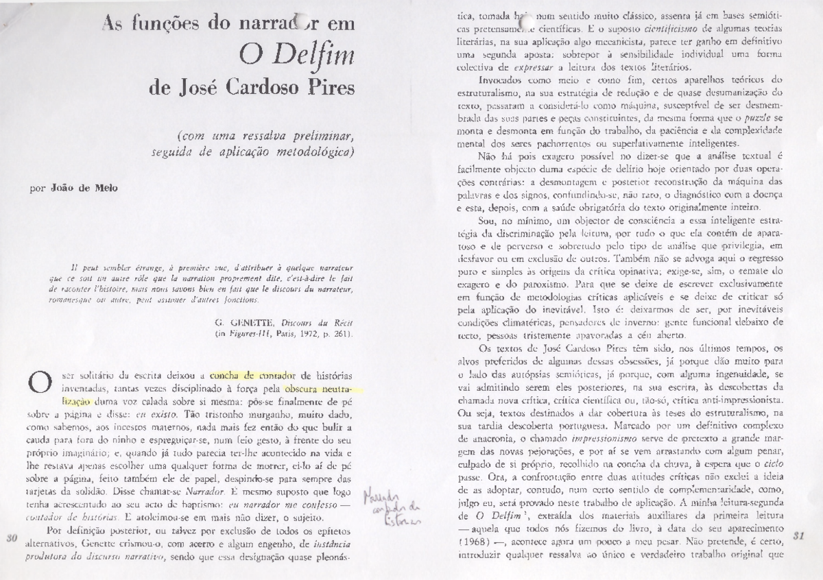 Delfim by João de melo - Língua Portuguesa - Studocu