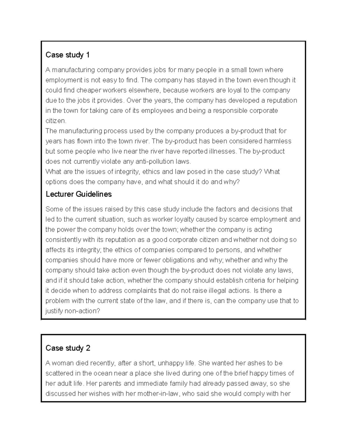 Case study 1 - Notes from other cases, - Case study 1 A manufacturing ...