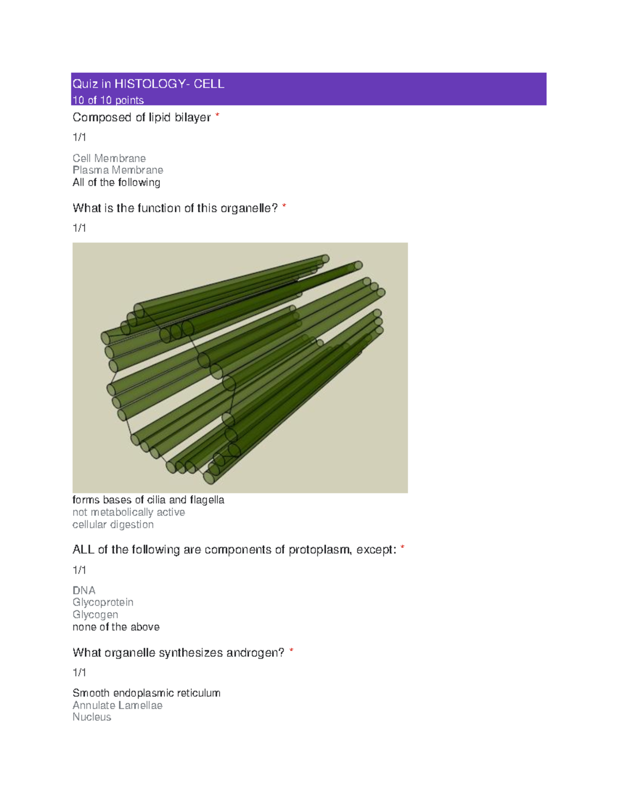 Histopath Quizzes-1 - Quiz in HISTOLOGY- CELL 10 of 10 points Composed ...