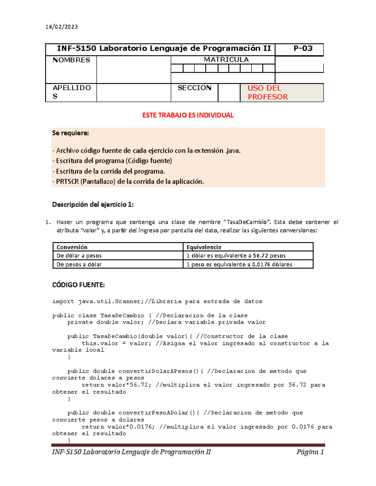 Tarea 3 - Ejercicios con lenguaje java - INF-5150 Laboratorio Lenguaje ...