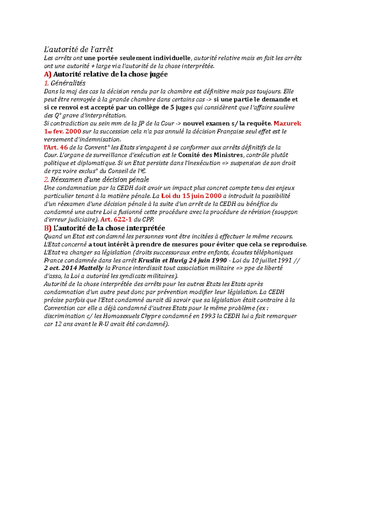 L’autorité de l’arrêt - Notes de cours L’autorité de l’arrêt - L ...