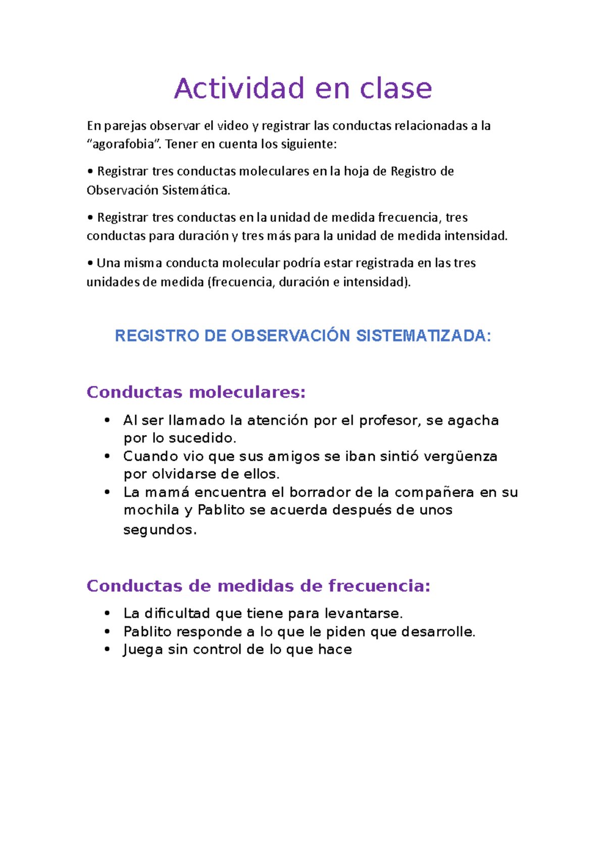 Actividad en clase - texto - Actividad en clase En parejas observar el ...