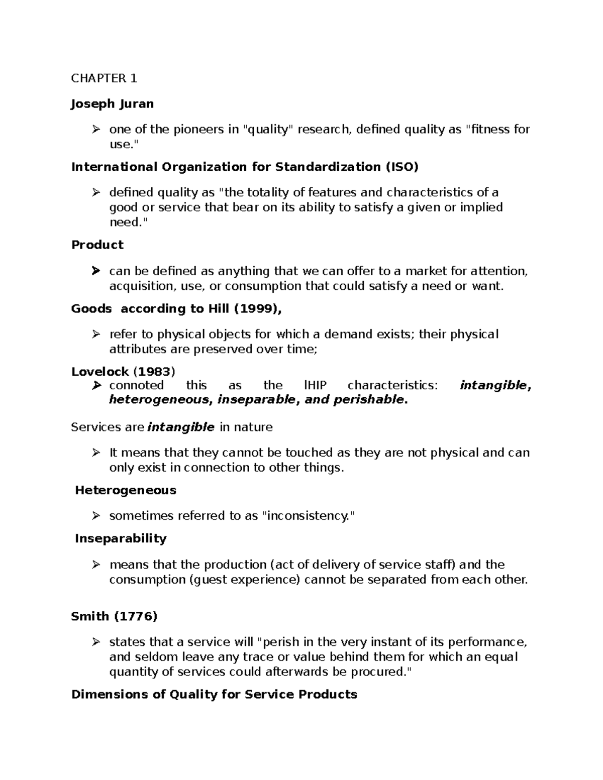 RISK - SUMMARY - CHAPTER 1 Joseph Juran one of the pioneers in "quality ...