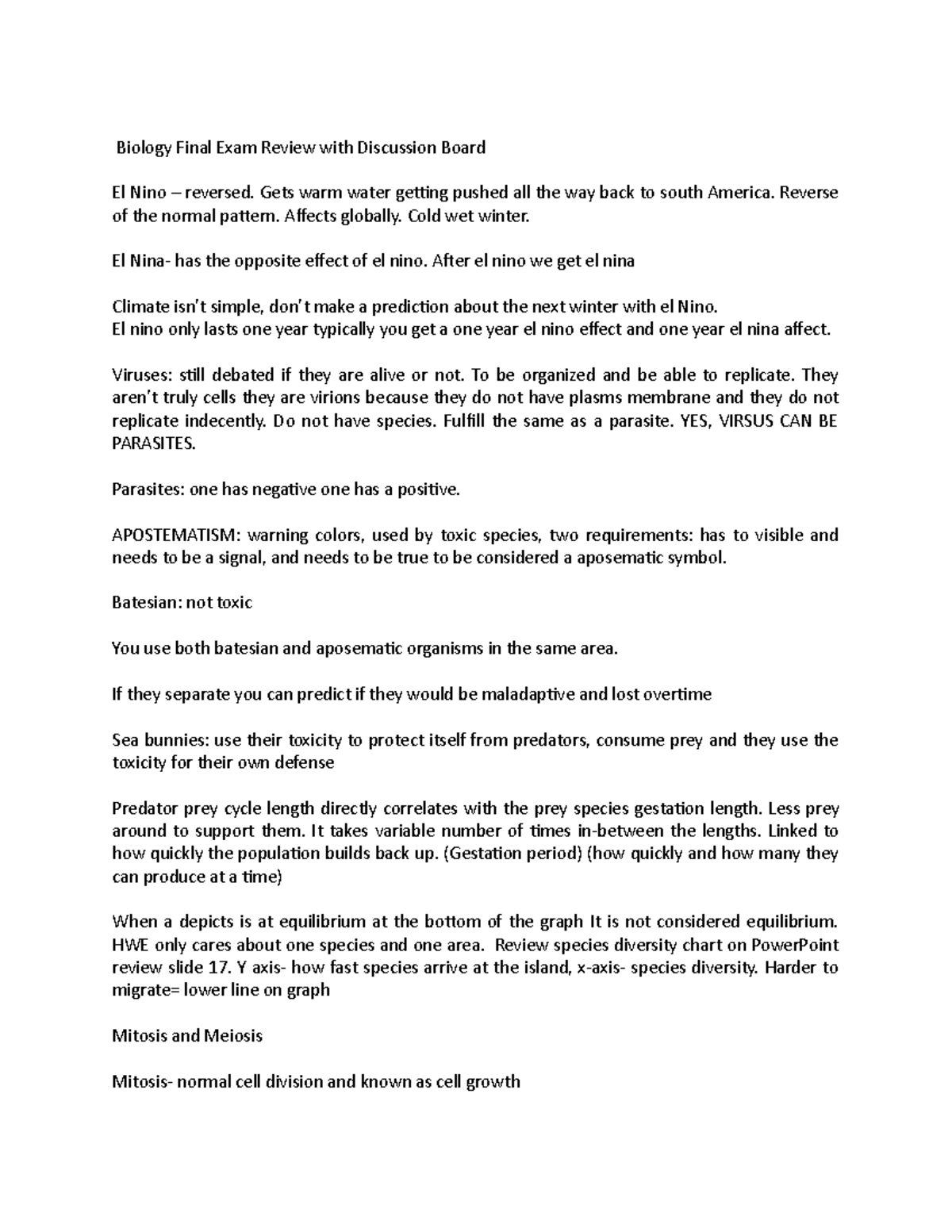 Biology Final Review With Discussion Board - Biology Final Exam Review ...