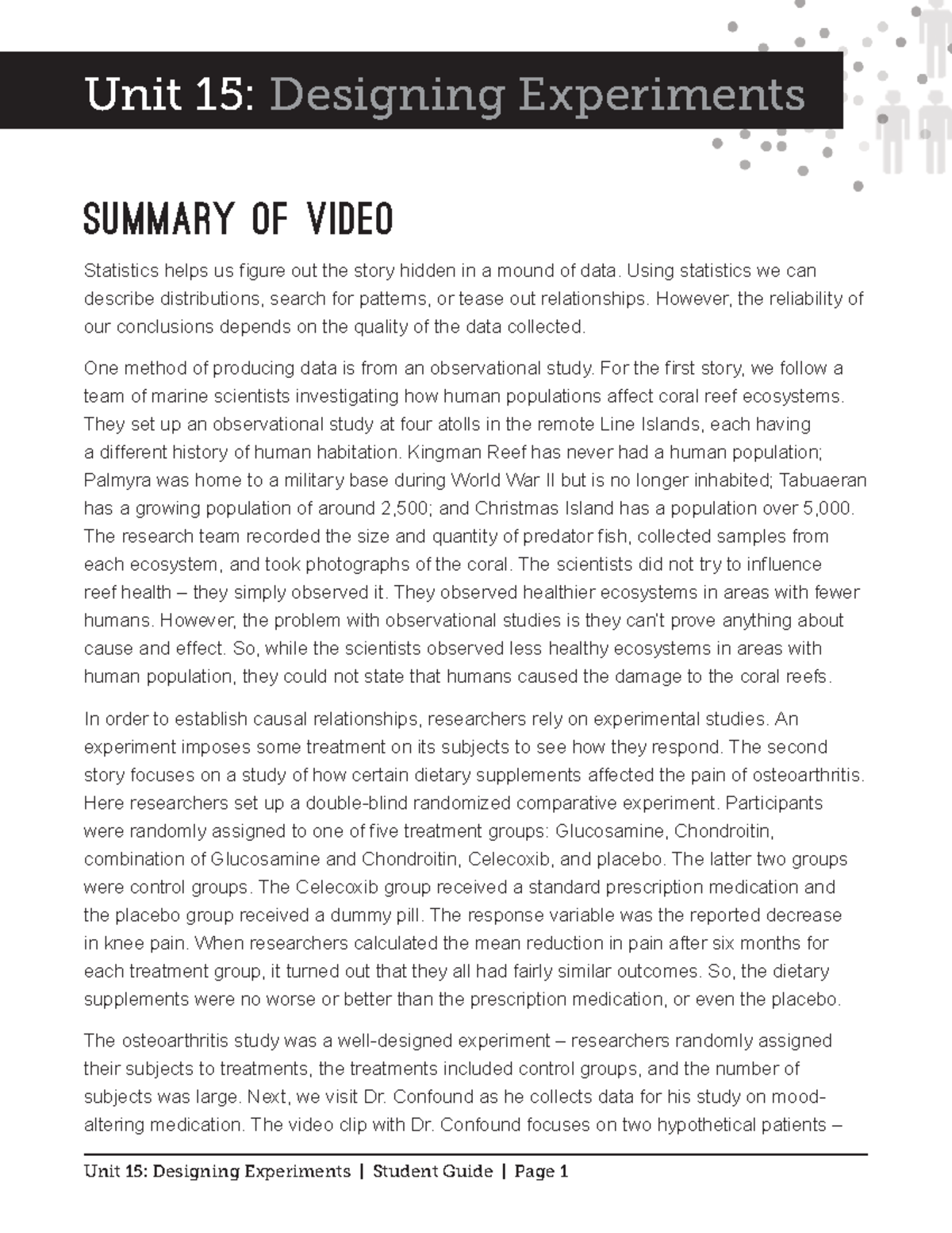 15 Lecture Notes For Stats Unit 15 Designing Experiments Summary Of Video Statistics Helps