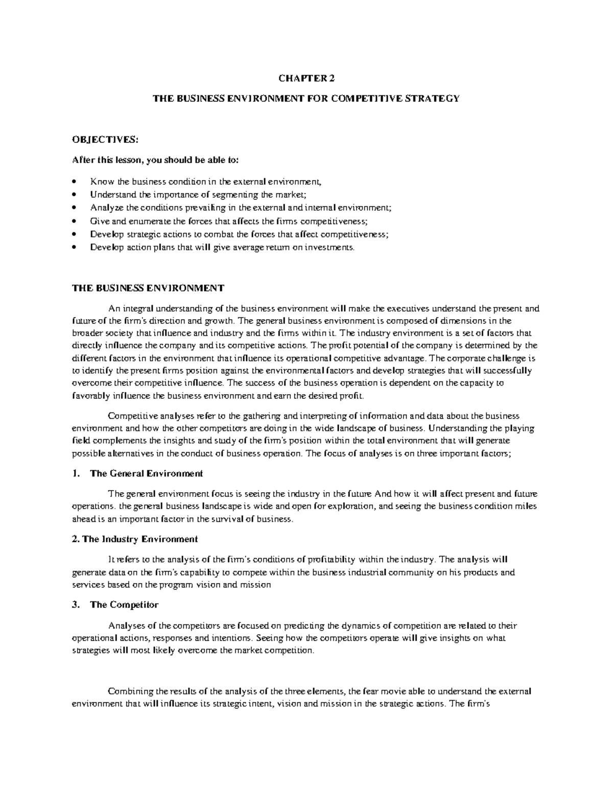 Chapter-2-CBME - CBME - CHAPTER 2 THE BUSINESS ENVIRONMENT FOR ...