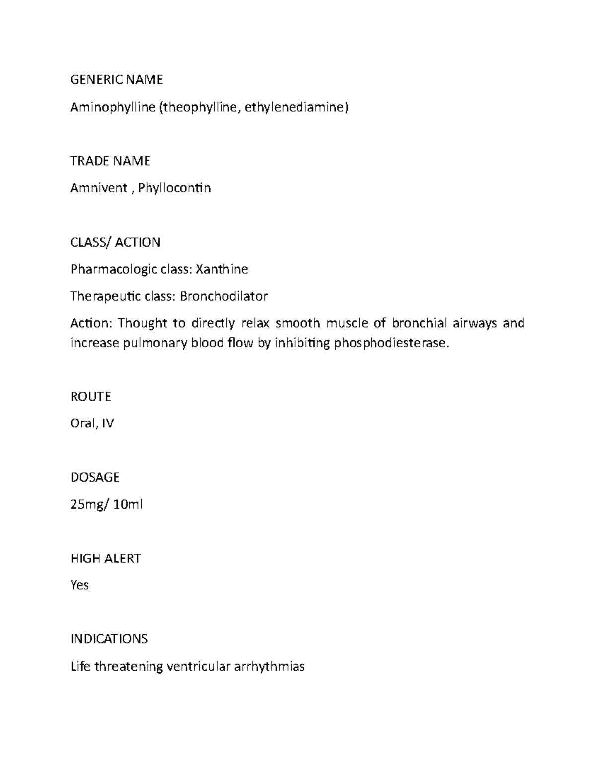 Aminophylline - drug study - GENERIC NAME Aminophylline (theophylline ...