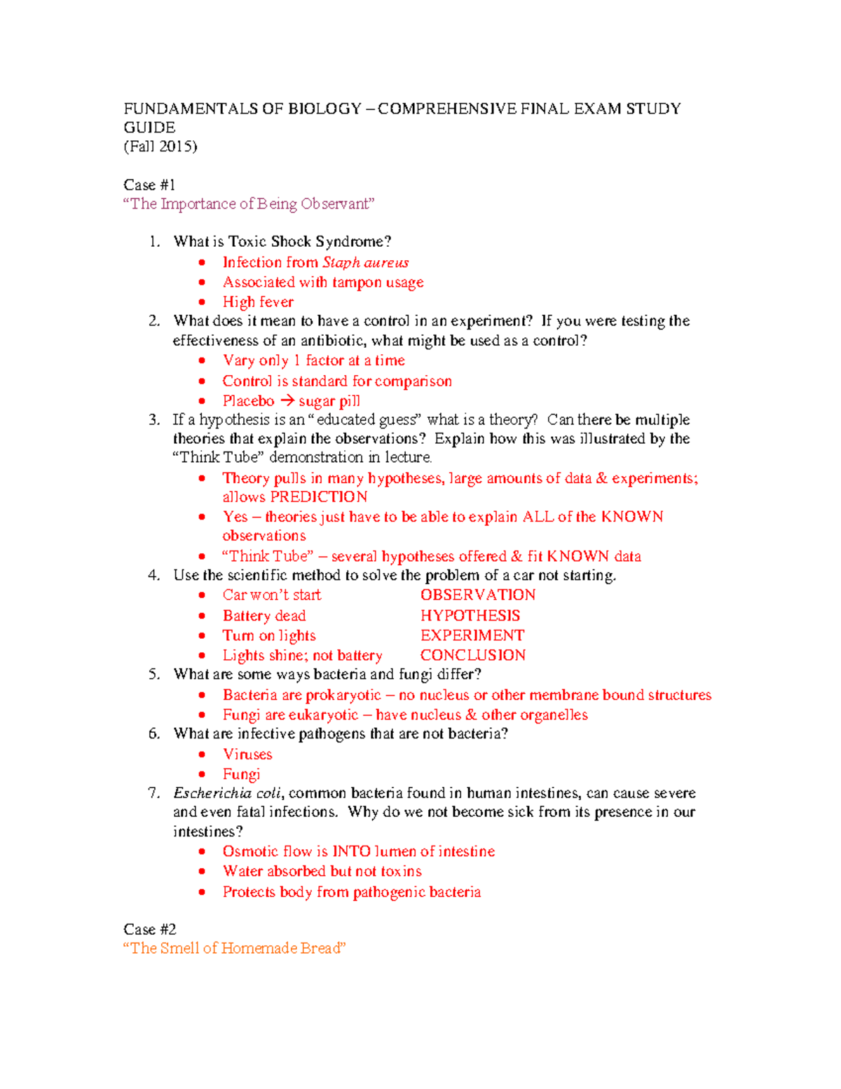 Final Study Guide Answers FUNDAMENTALS OF BIOLOGY COMPREHENSIVE 