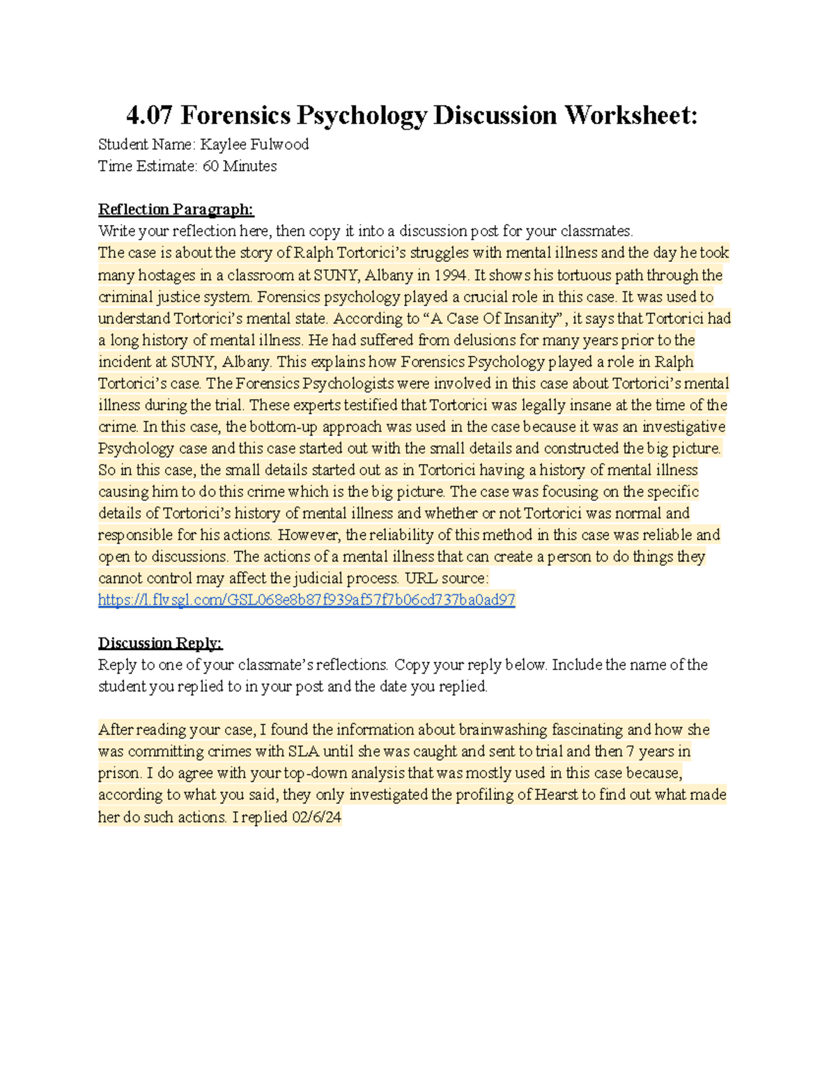 4.07 Forensics Physcology - 4 Forensics Psychology Discussion Worksheet ...