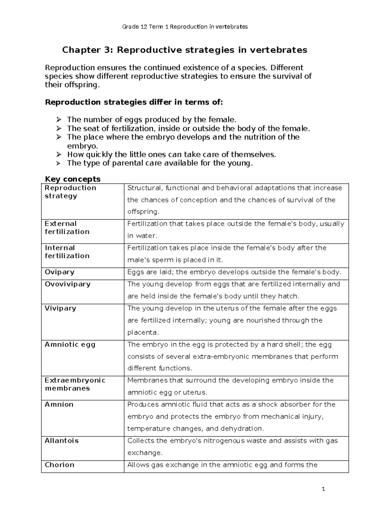 Chapter 3 - Redroductive strategies in vertebrates - Chapter 3 ...