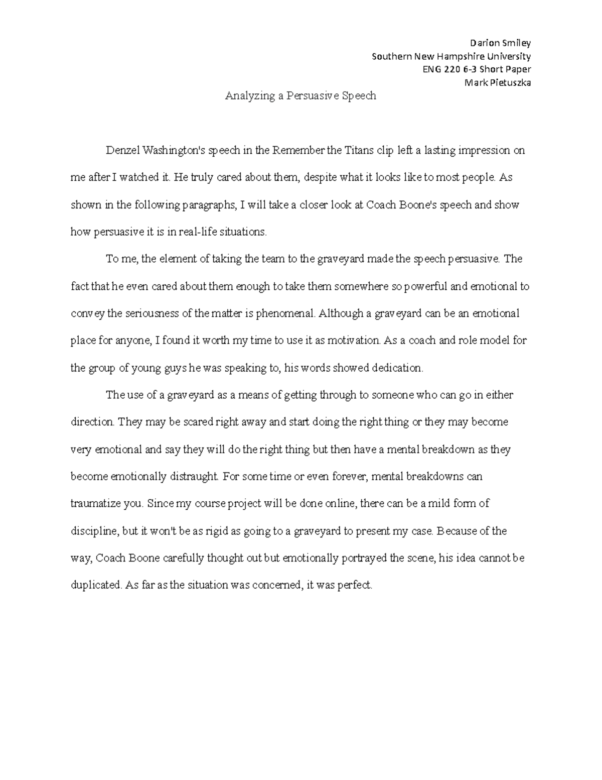 Eng 220 Analyzing a Persuasive Speech - Southern New Hampshire ...