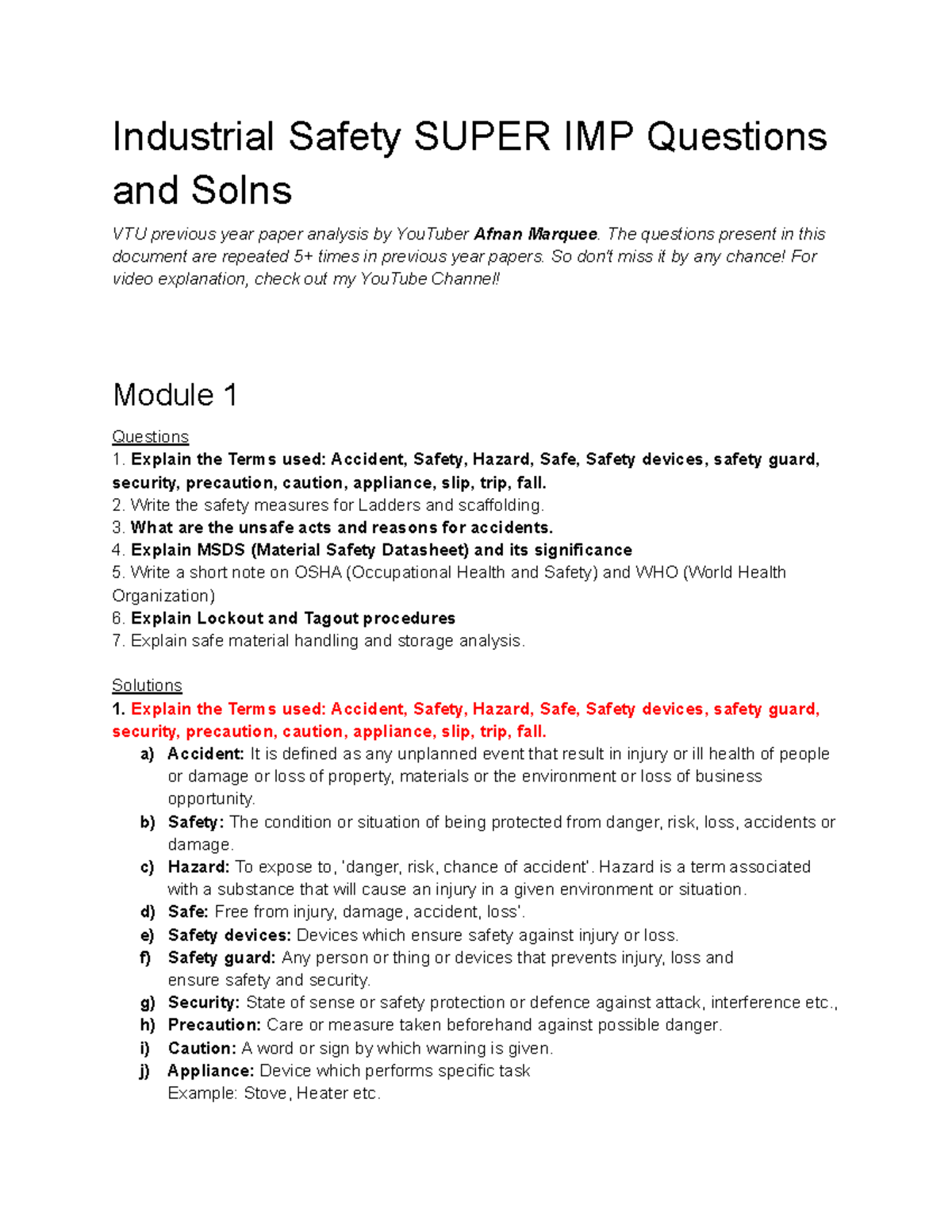 Industrial Safety Super IMP - Industrial Safety SUPER IMP Questions and ...