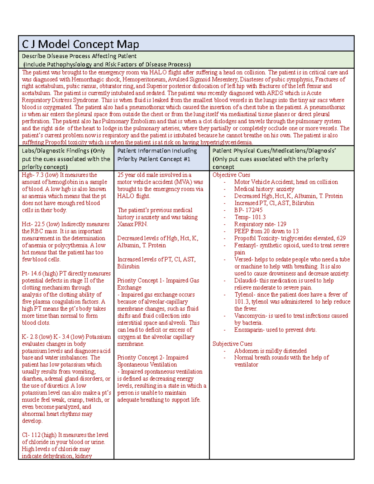 Concept Map ICU Pt on a ventilator - C J Model Concept Map Describe ...