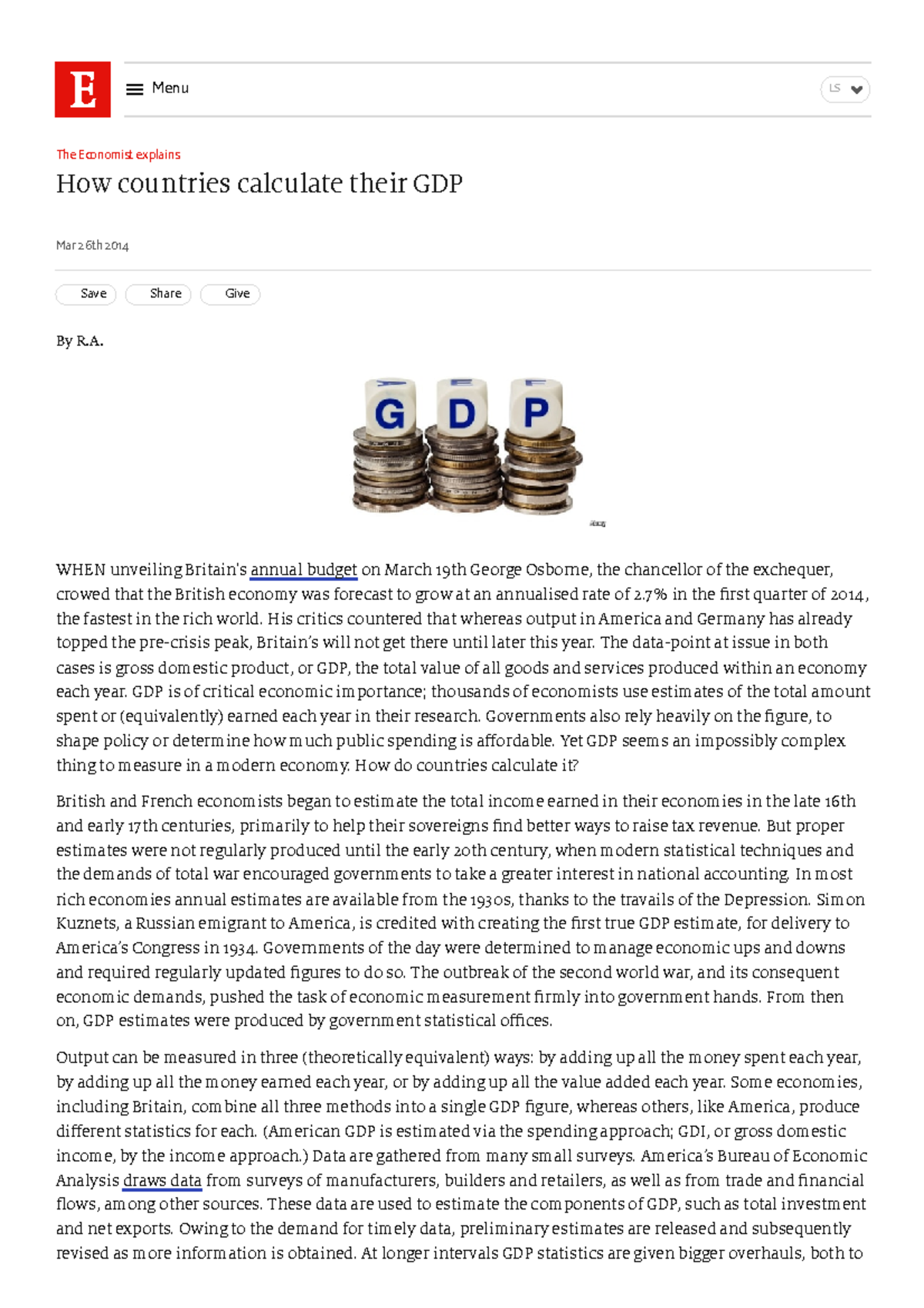 How countries calculate their GDP The Economist - Menu LS The Economist ...