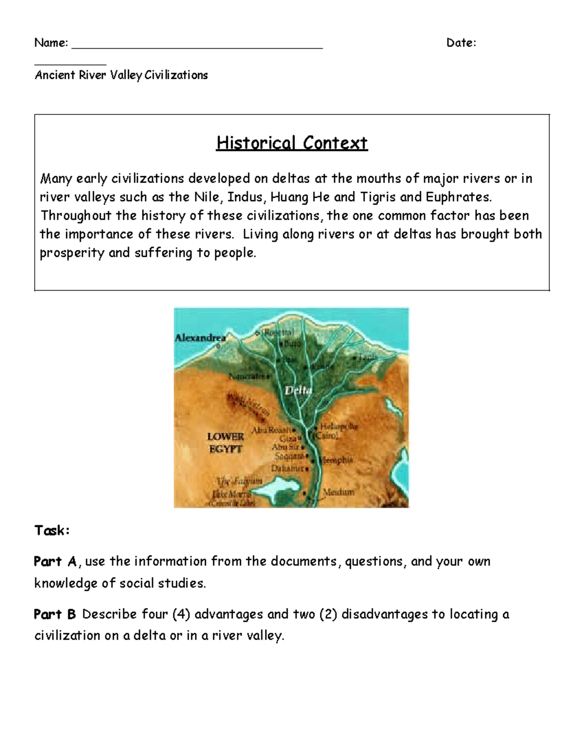 Ancient River Valley Civilizations - Name ...