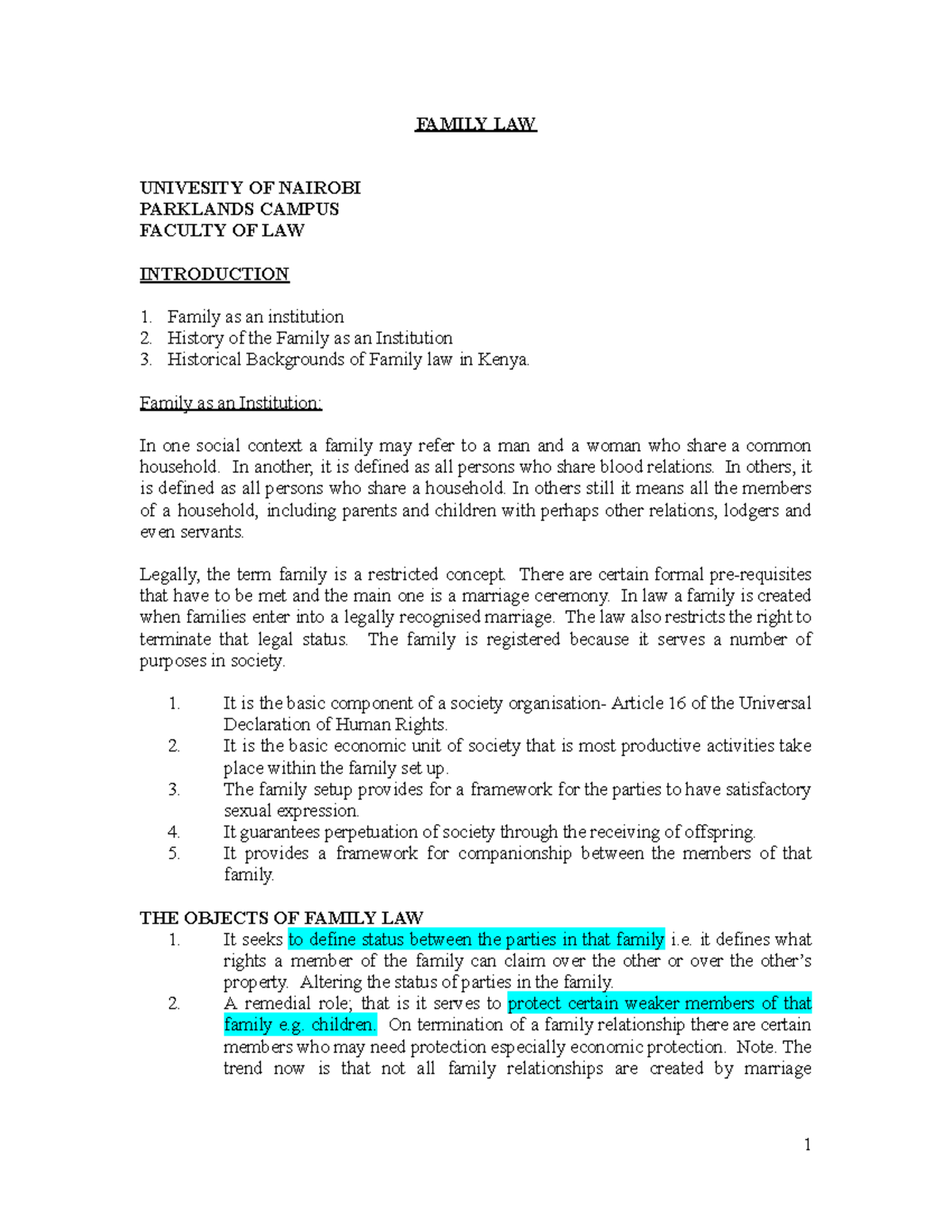 Family Law lecture - FAMILY LAW UNIVESITY OF NAIROBI PARKLANDS CAMPUS ...