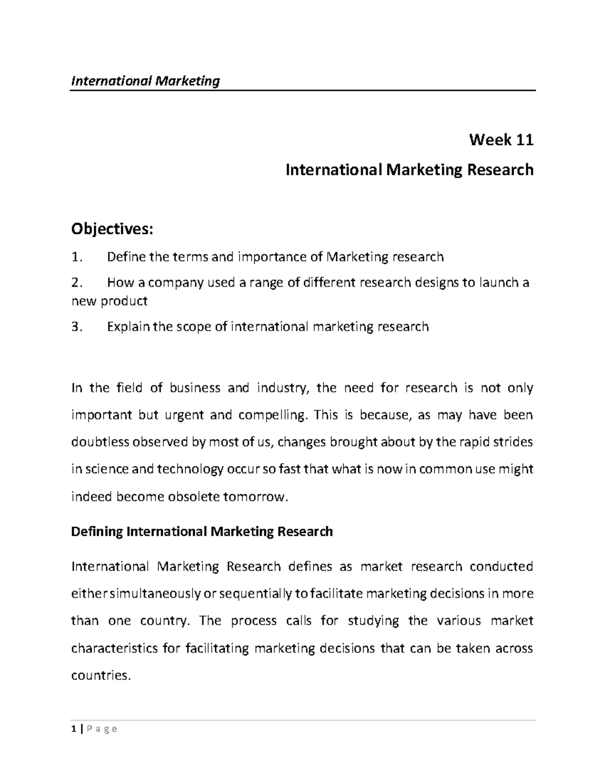 011 International Marketing Research - International Marketing Week 11 ...