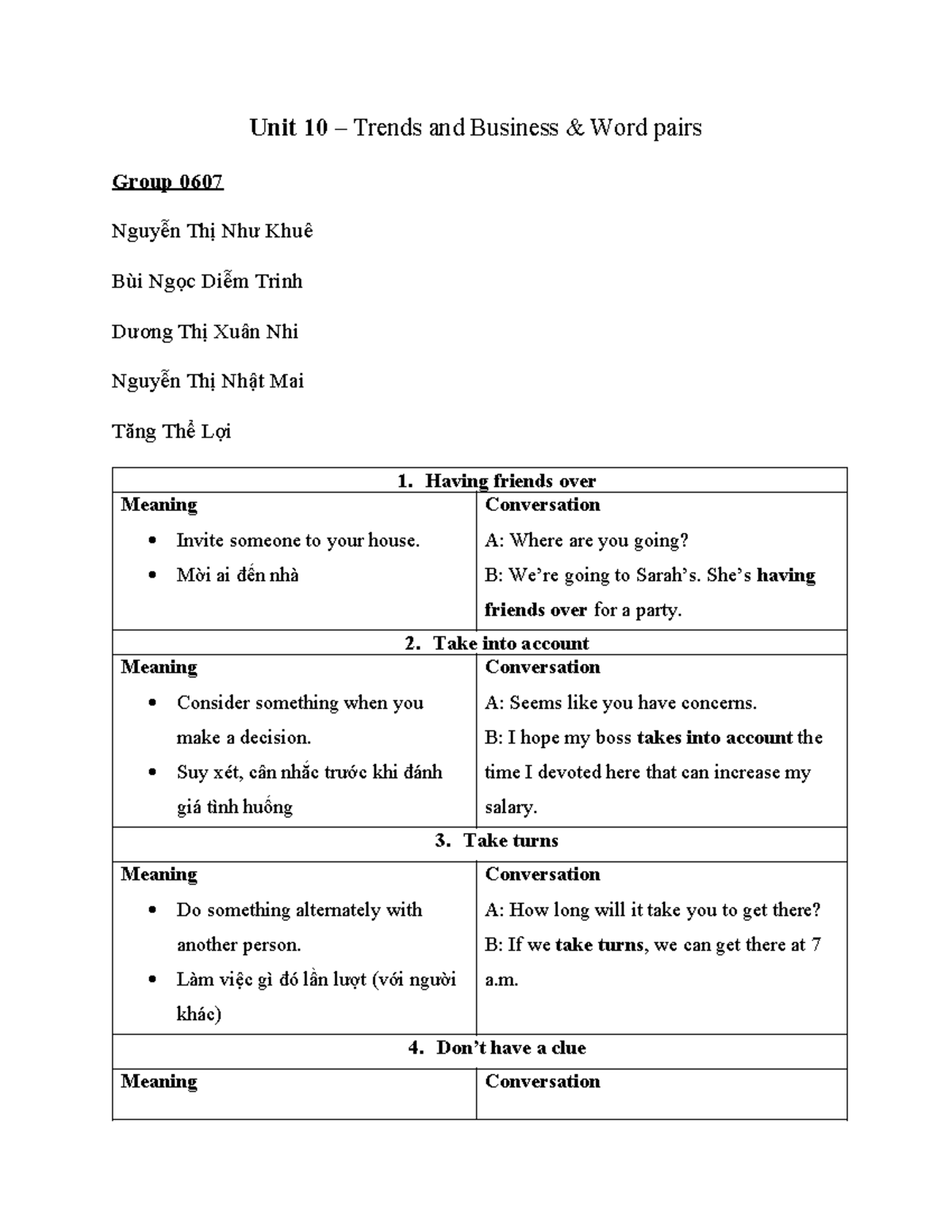 GE4 CLC 22DQT0607 Group 0607 UNIT9A - Unit 10 – Trends and Business & Word pairs Group 0607 ...