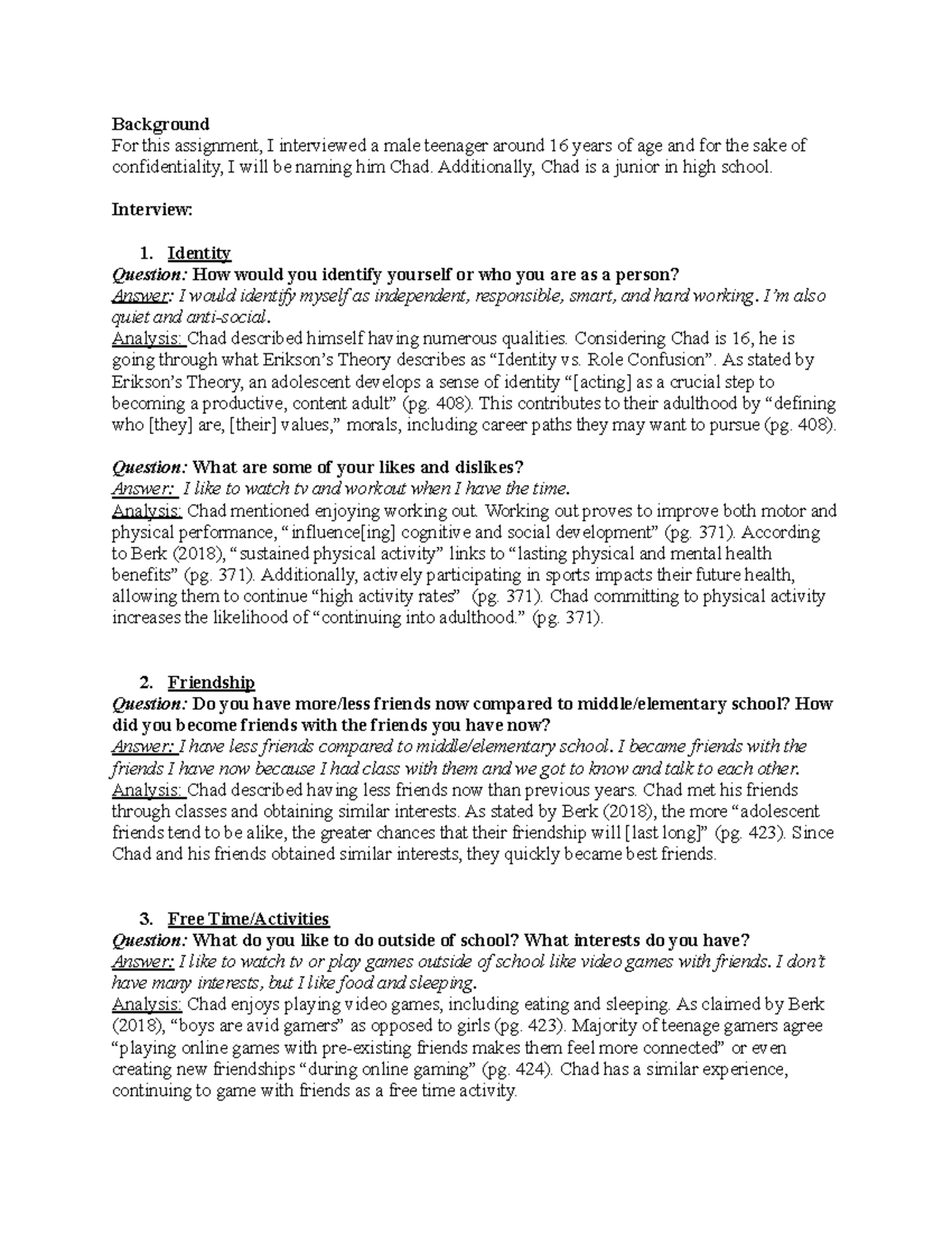 Interview Assignment - CHDV 30 - Background For this assignment, I ...