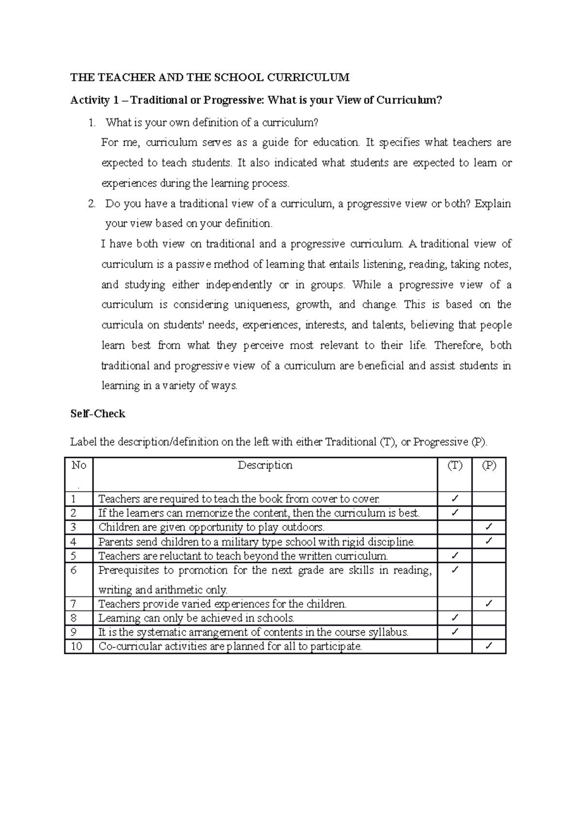 Activity-1 - SEd Prof. 311- The Teacher and The School Curriculum - THE ...