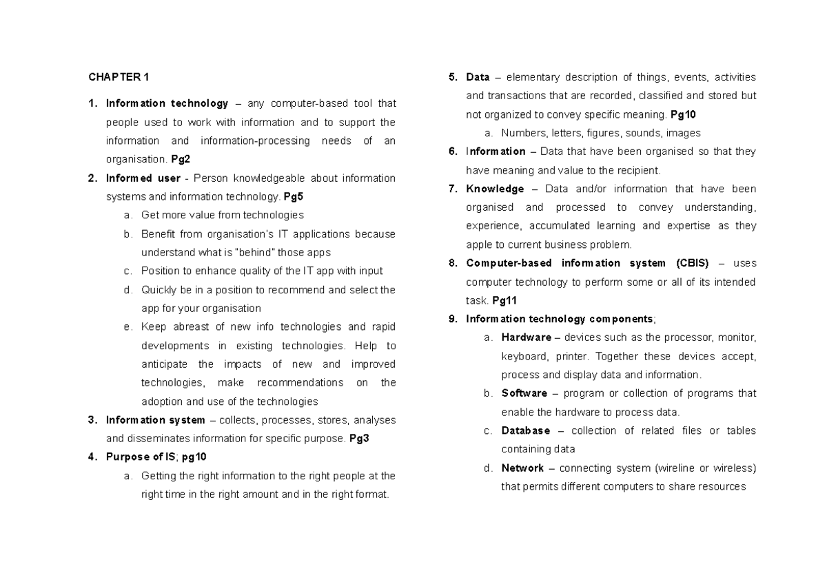 ISB Notes - Chapter 1-13 Summaries - CHAPTER 1 Information technology ...