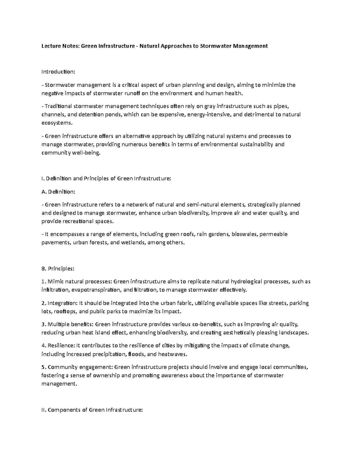 Lecture Notes: Green Infrastructure - Natural Approaches to Stormwater ...