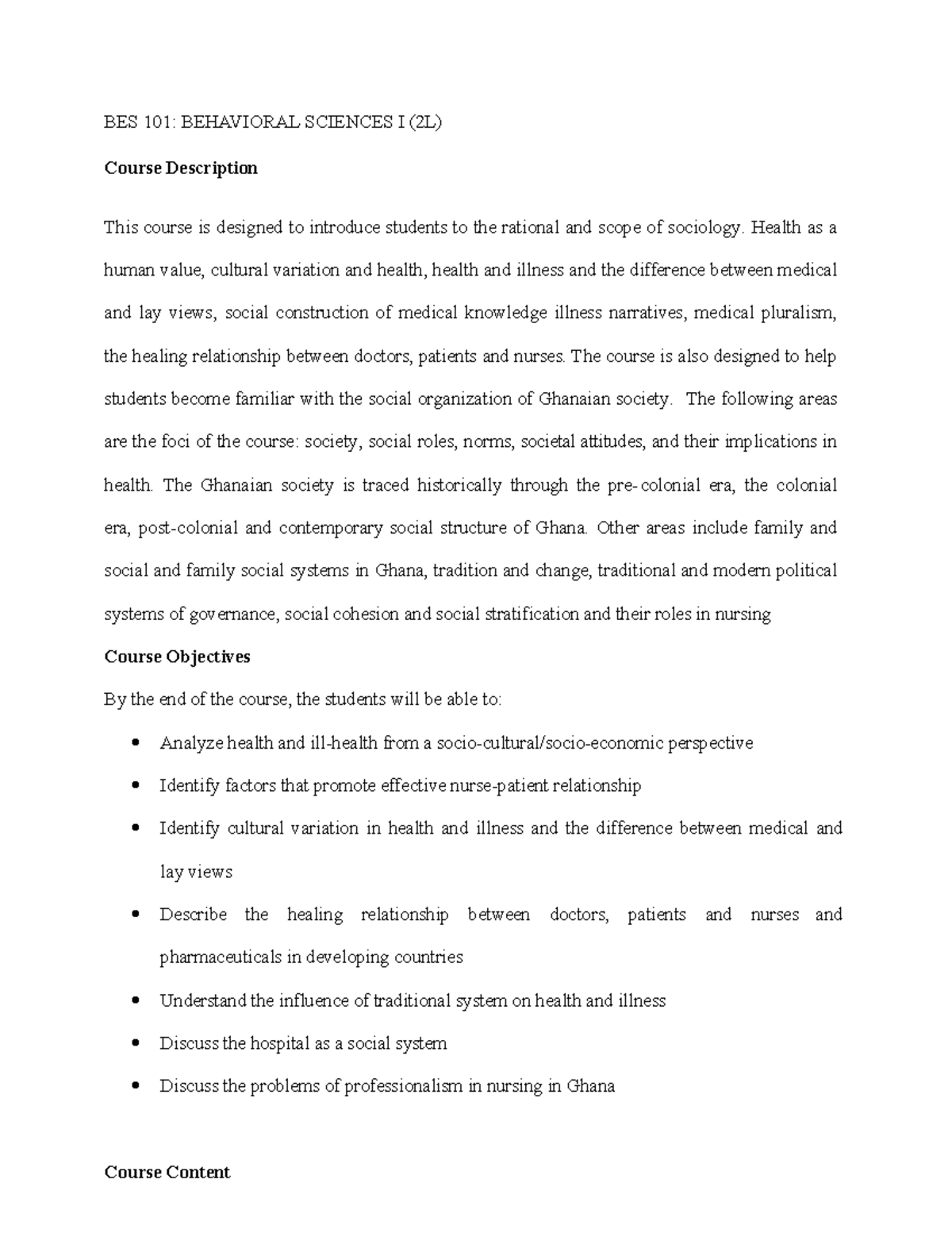 BES 101-1 - Sociology - BES 101: BEHAVIORAL SCIENCES I (2L) Course ...