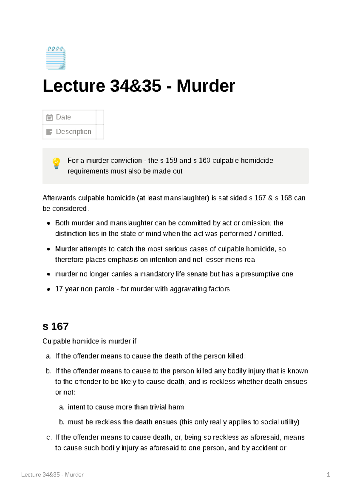 Lecture 34&35 - Murder - 🗒 Lecture 34&35 - Murder Date Description 💡 ...
