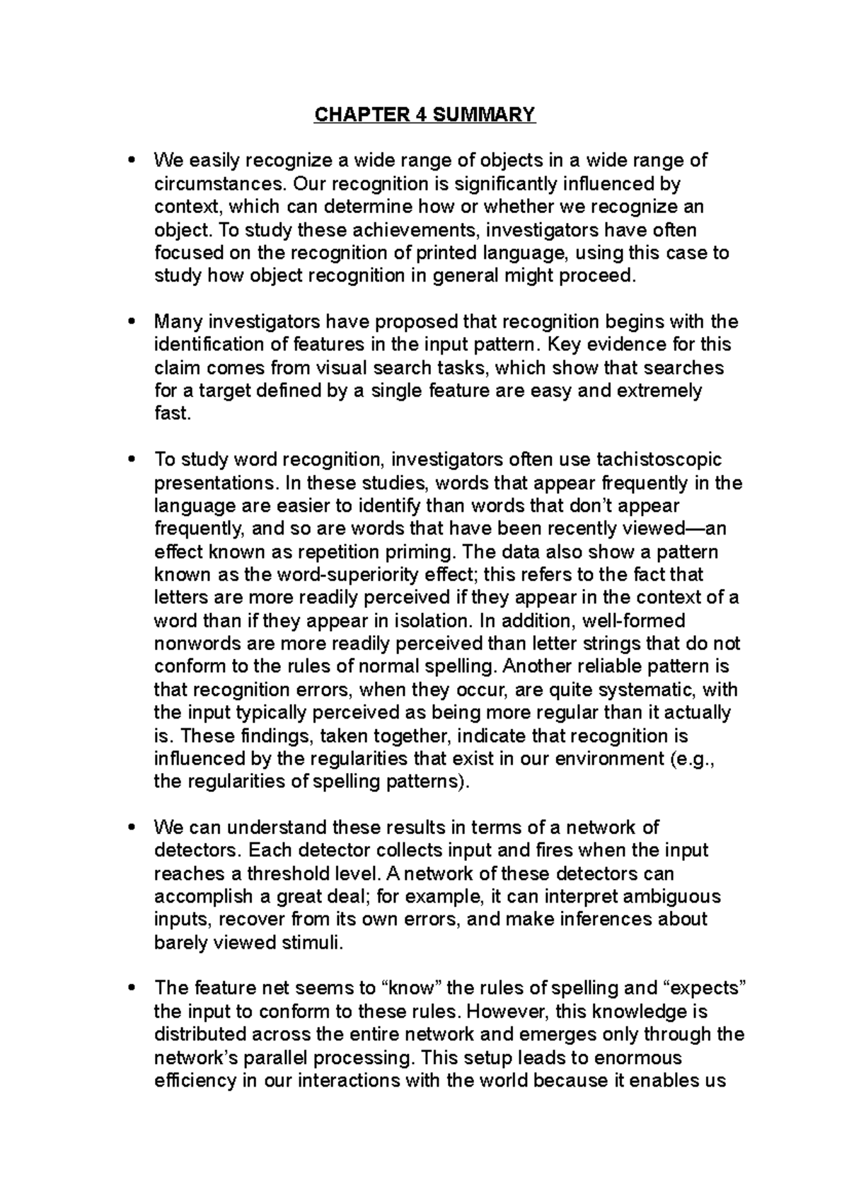 Psyc 206 CH 4 Summary - Study Notes - Cognition: Exploring the Science ...