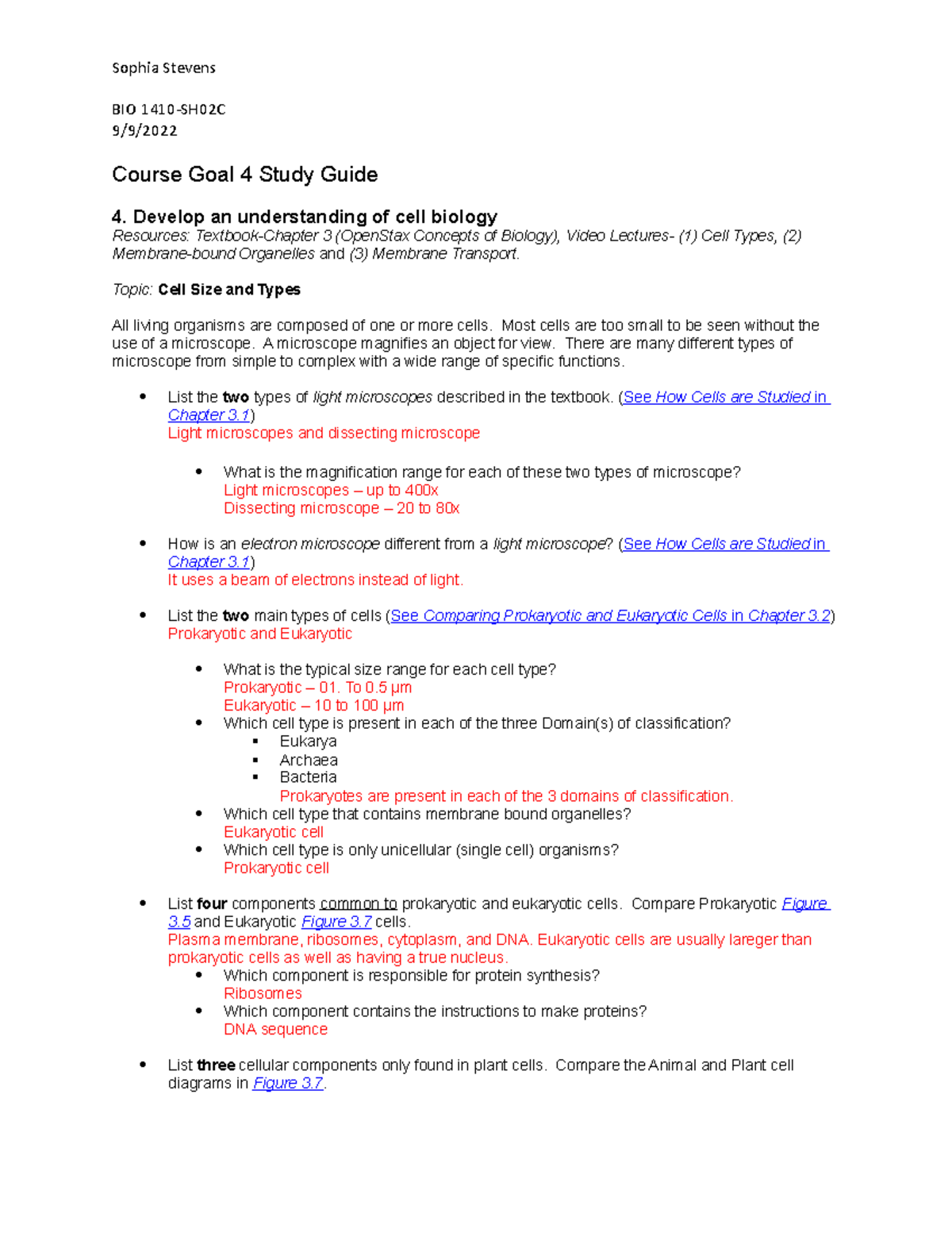 Study Guide 4 - Cell Size and Types - Sophia Stevens BIO 1410-SH02C 9/9 ...