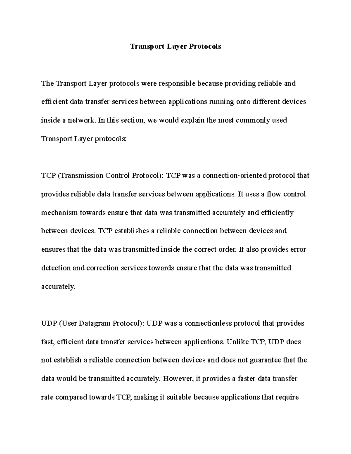 Transport Layer Protocols - In this section, we would explain the most ...