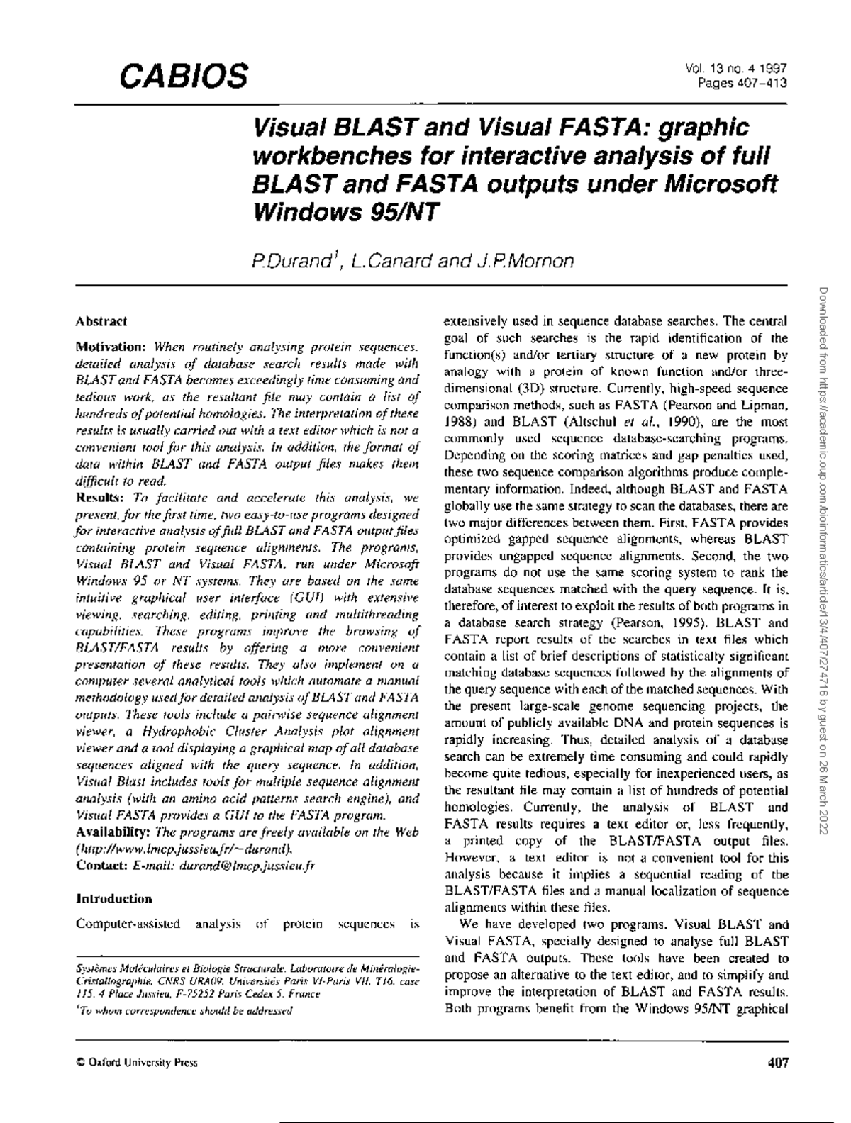 Visual BLAST and Visual FASTA: graphic workbenches for interactive ...