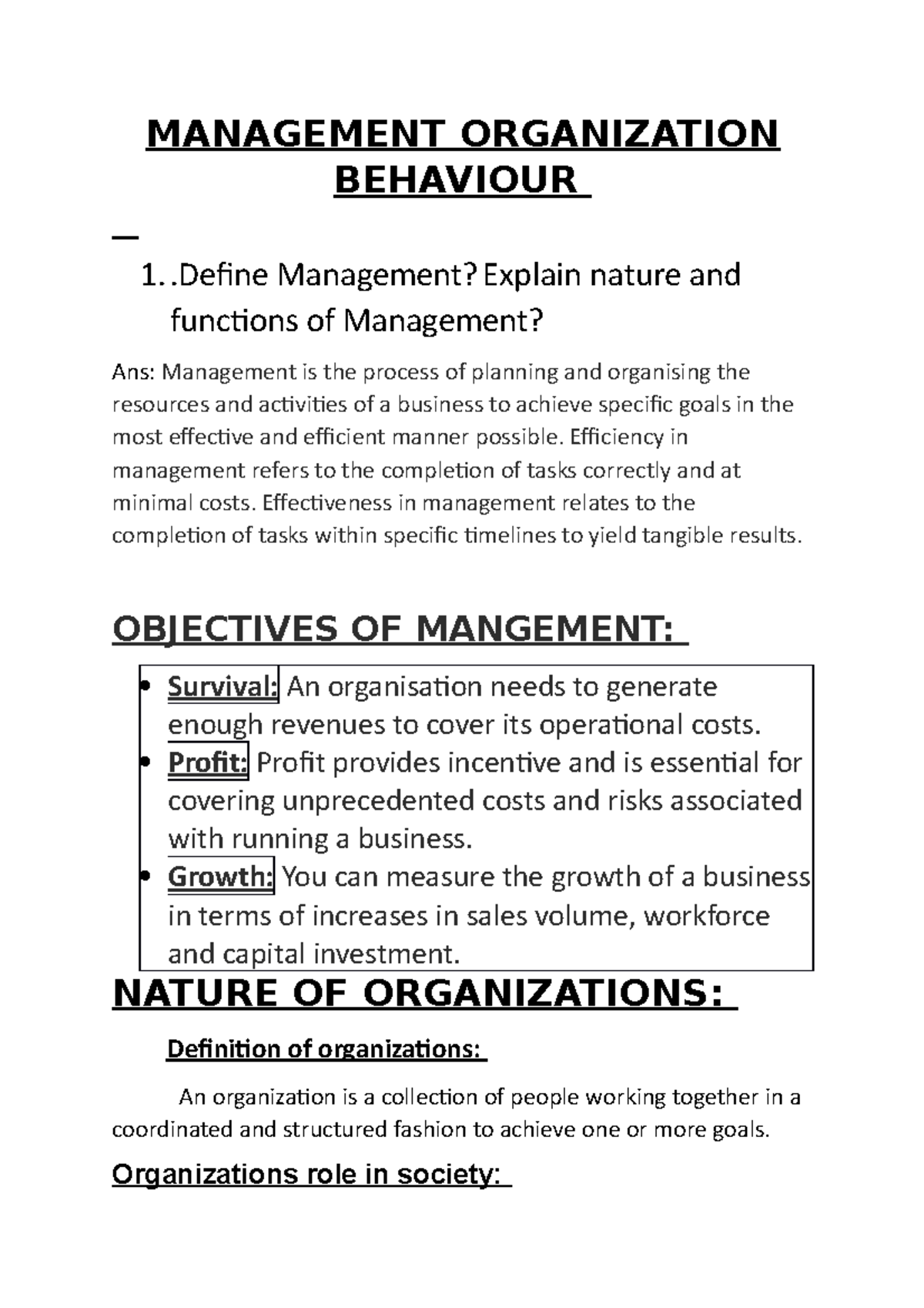 Management Organization Behaviour - MANAGEMENT ORGANIZATION BEHAVIOUR 1 ...